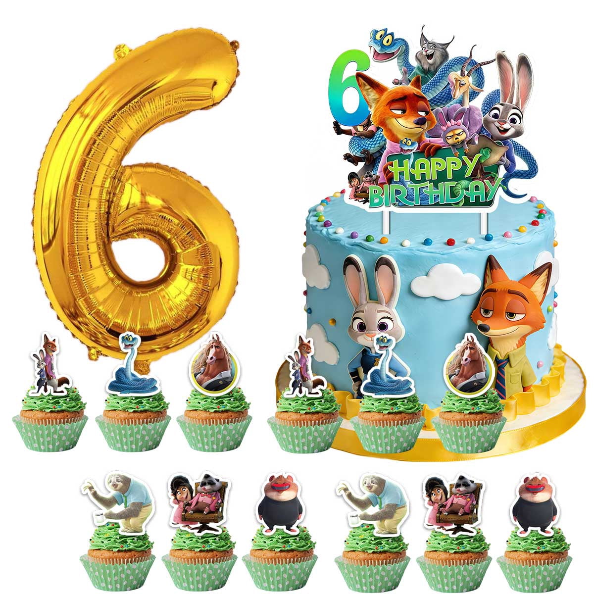 Zootopia 2 6th Party Supplies Decoration Cake Topper Cupcake Big Number ...