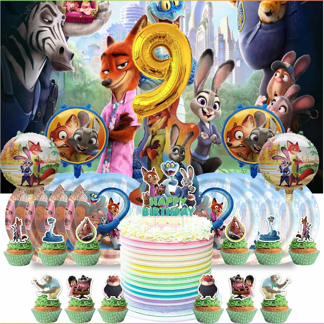 Zootopia 2 Zootropolis 9th Tableware Balloons Cake Toppers Backdrop ...