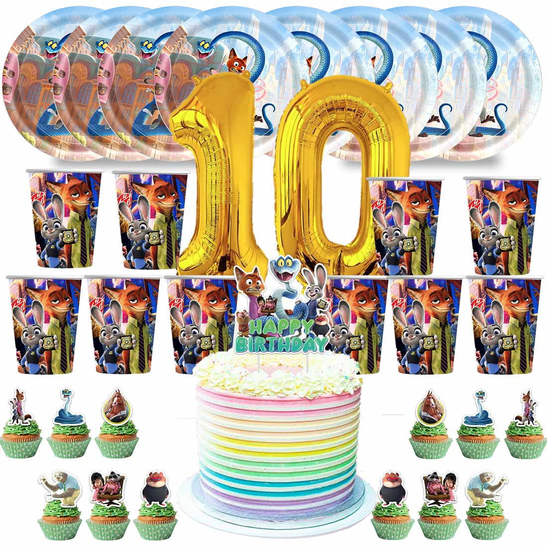 Zootopia 2 Zootropolis Birthday 10th Cups Party Supplies Plates Fans ...