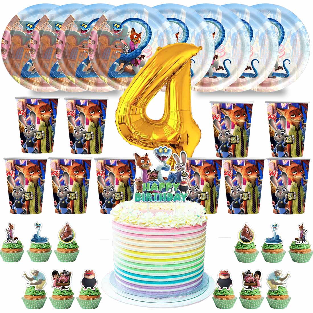 Zootopia 2 Zootropolis Birthday 4th Cups Party Supplies Plates Fans ...
