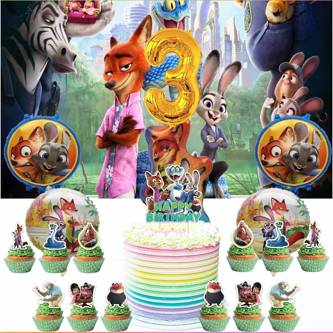 Zootopia 2 Zootropolis Party Supplies Decor 3rd Kit Balloons Birthday ...