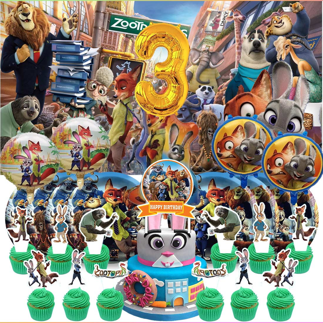 Zootopia 3rd Tableware Balloons Cake Toppers Backdrop Banner Supplies ...