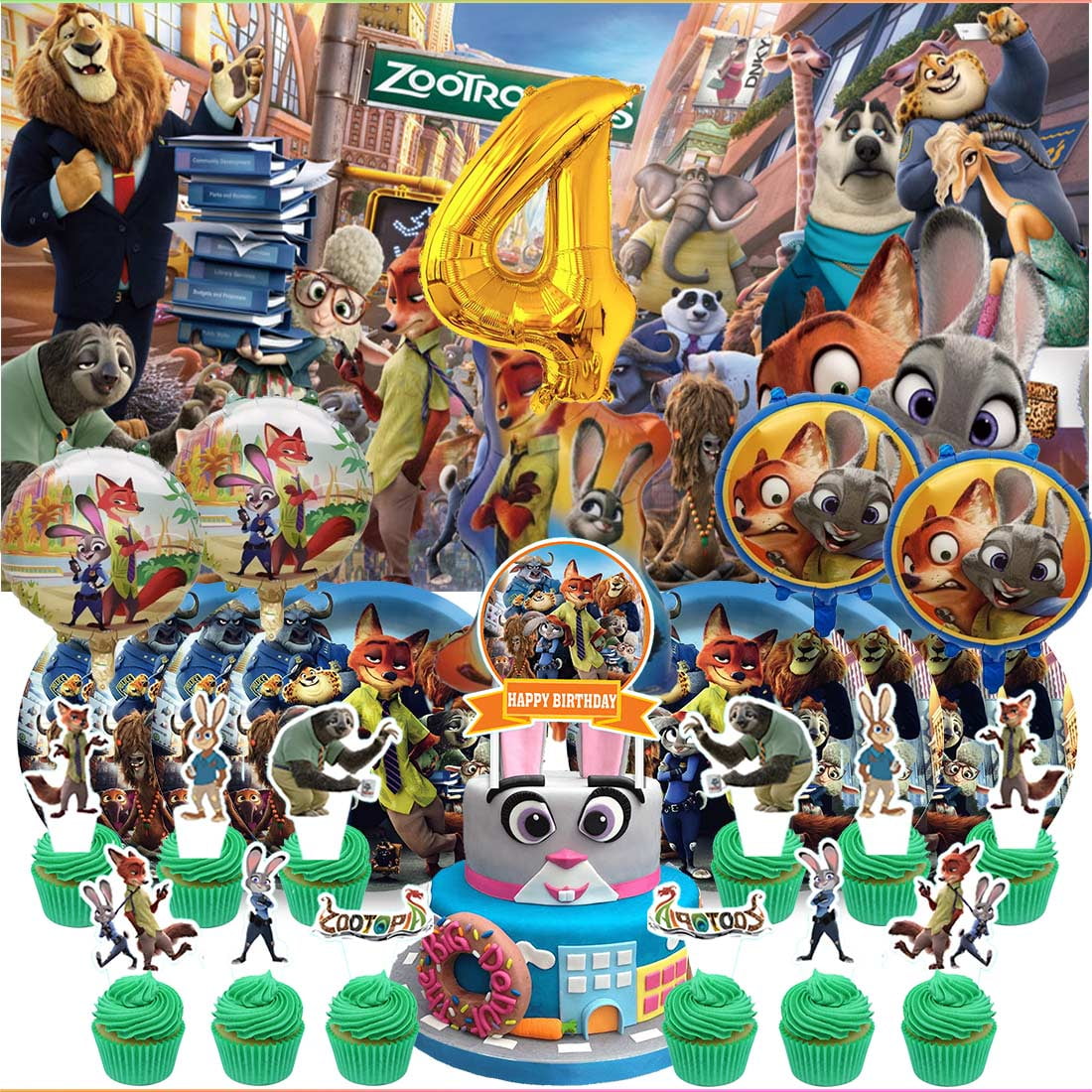 Zootopia 4th Tableware Balloons Cake Toppers Backdrop Banner Supplies ...
