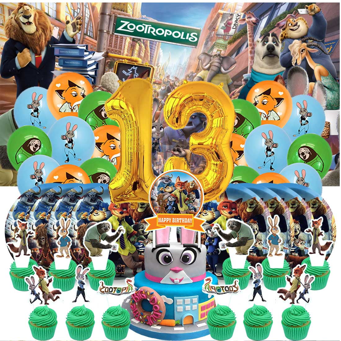 Zootopia Balloons Party Supplies 13th Decor Tableware Birthday Cake ...