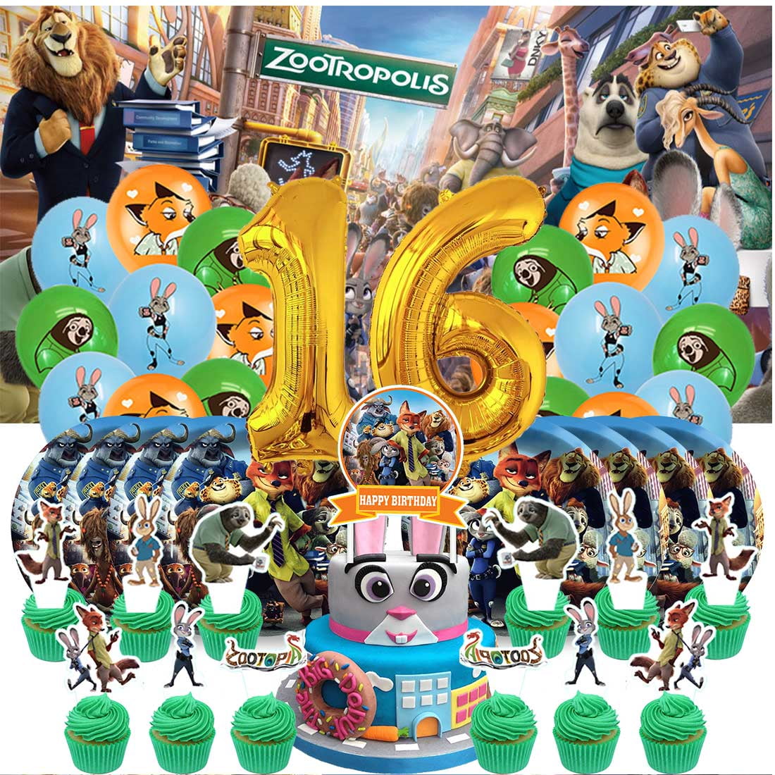 Zootopia Balloons Party Supplies 16th Decor Tableware Birthday Cake ...