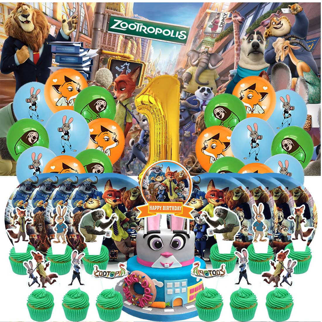 Zootopia Balloons Party Supplies 1st Decor Tableware Birthday Cake ...