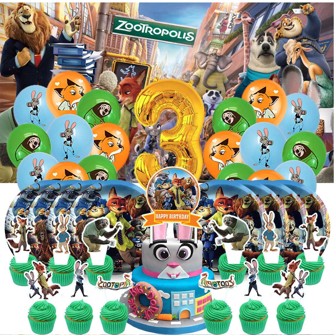 Zootopia Balloons Party Supplies 3rd Decor Tableware Birthday Cake ...