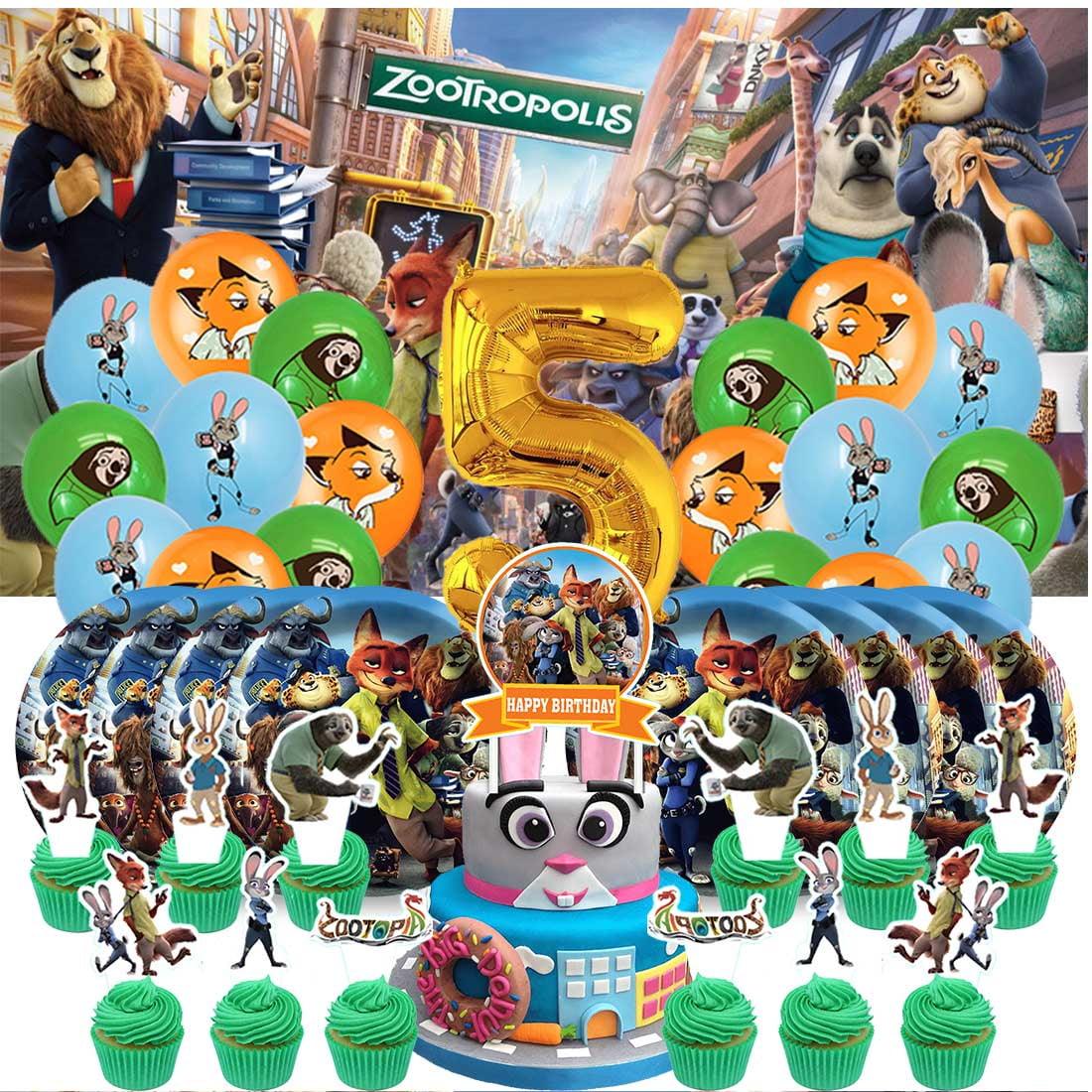 Zootopia Balloons Party Supplies 5th Decor Tableware Birthday Cake ...