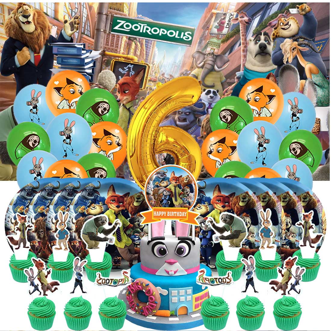 Zootopia Balloons Party Supplies 6th Decor Tableware Birthday Cake ...