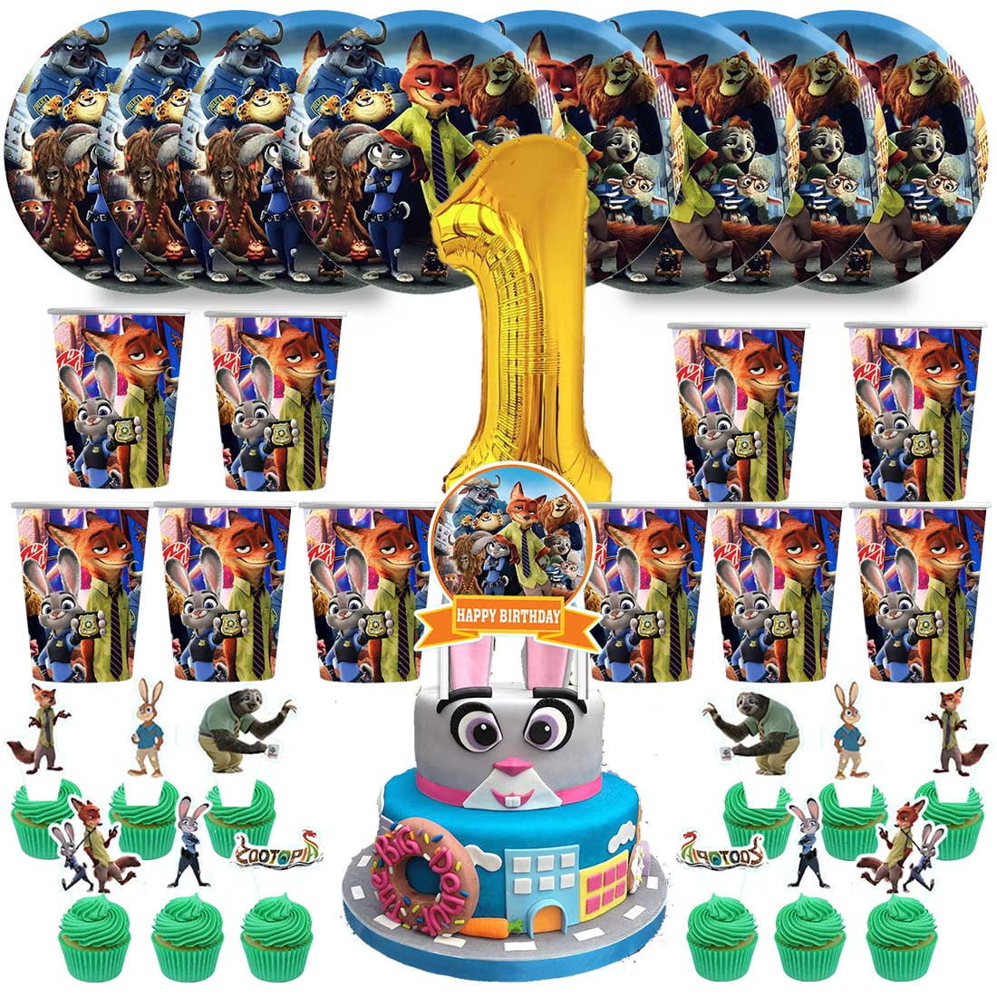 Zootopia Birthday 1st Cups Party Supplies Plates Fans Decorations Cake ...