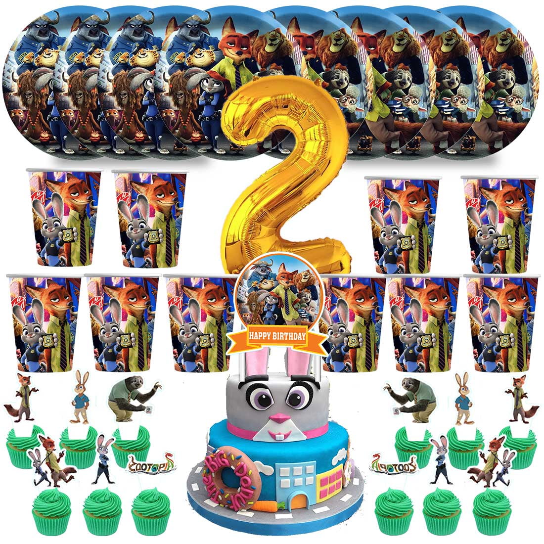 Zootopia Birthday 2nd Cups Party Supplies Plates Fans Decorations Cake ...