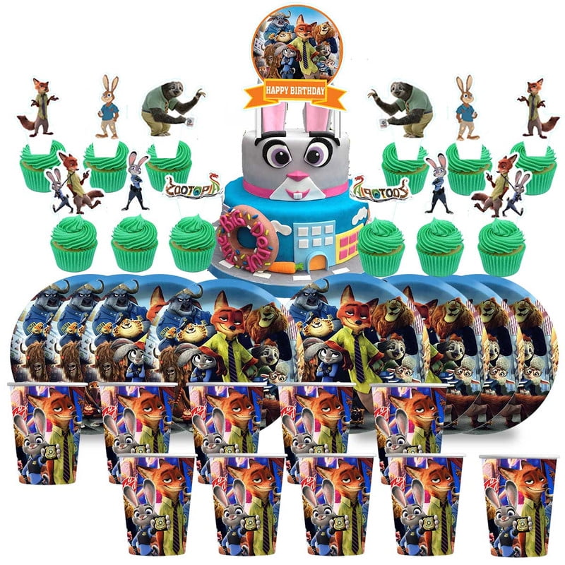 Zootopia Birthday Cups Party Supplies Plates Fans Decorations Cake ...