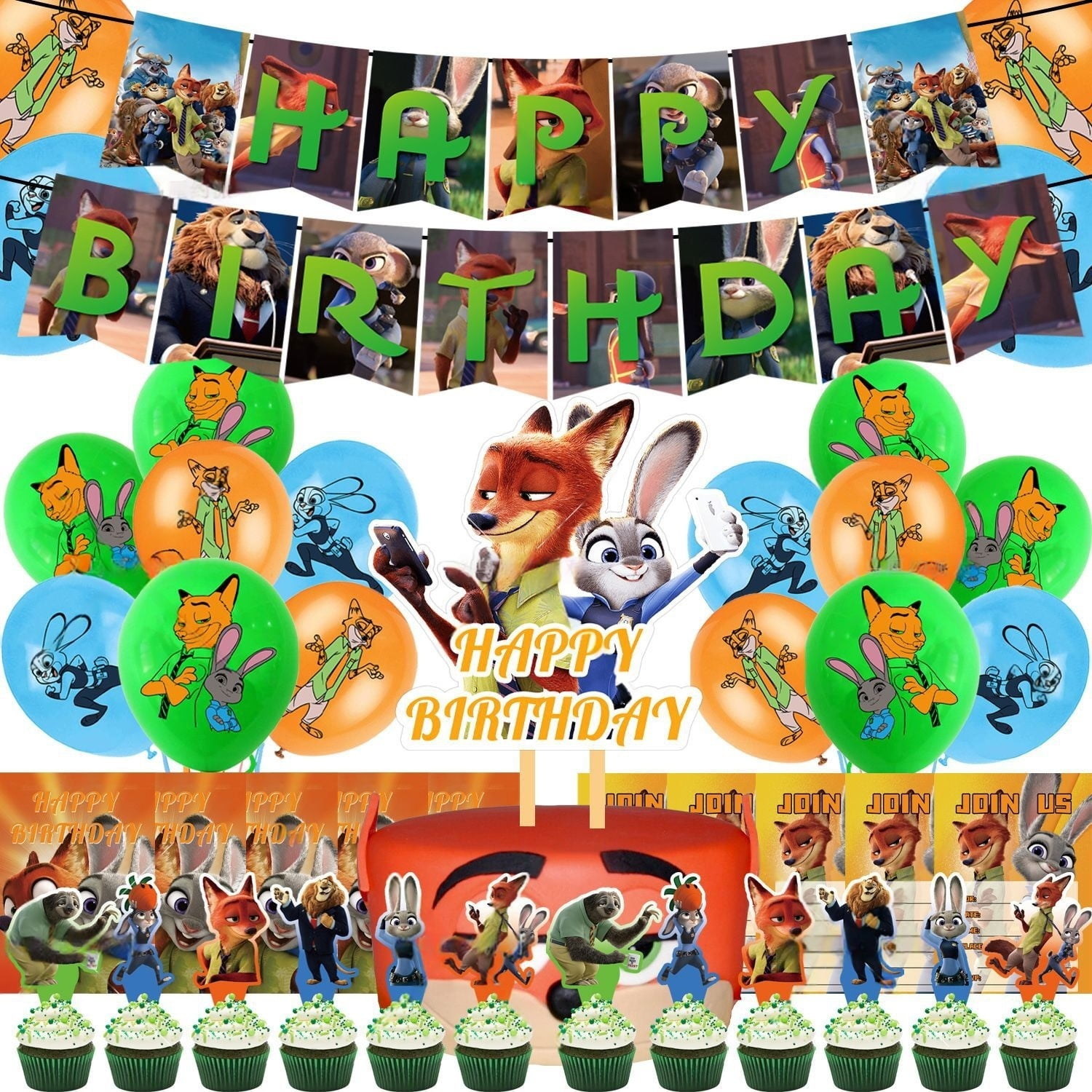 Zootopia Birthday Party Supplies, Zootopia Party Decoration Kit ...