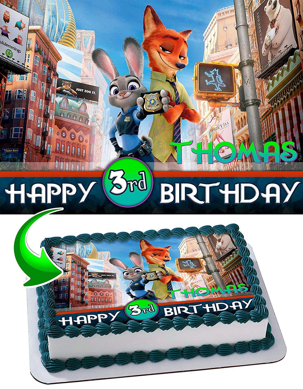 Zootopia Edible Cake Image Topper Personalized Birthday Party 1/4 Sheet ...