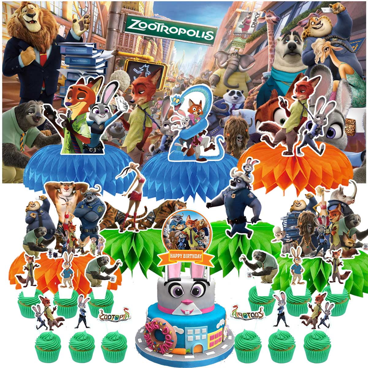 Zootopia Party Decorations Decor Supplies Honeycomb Centerpieces Table ...