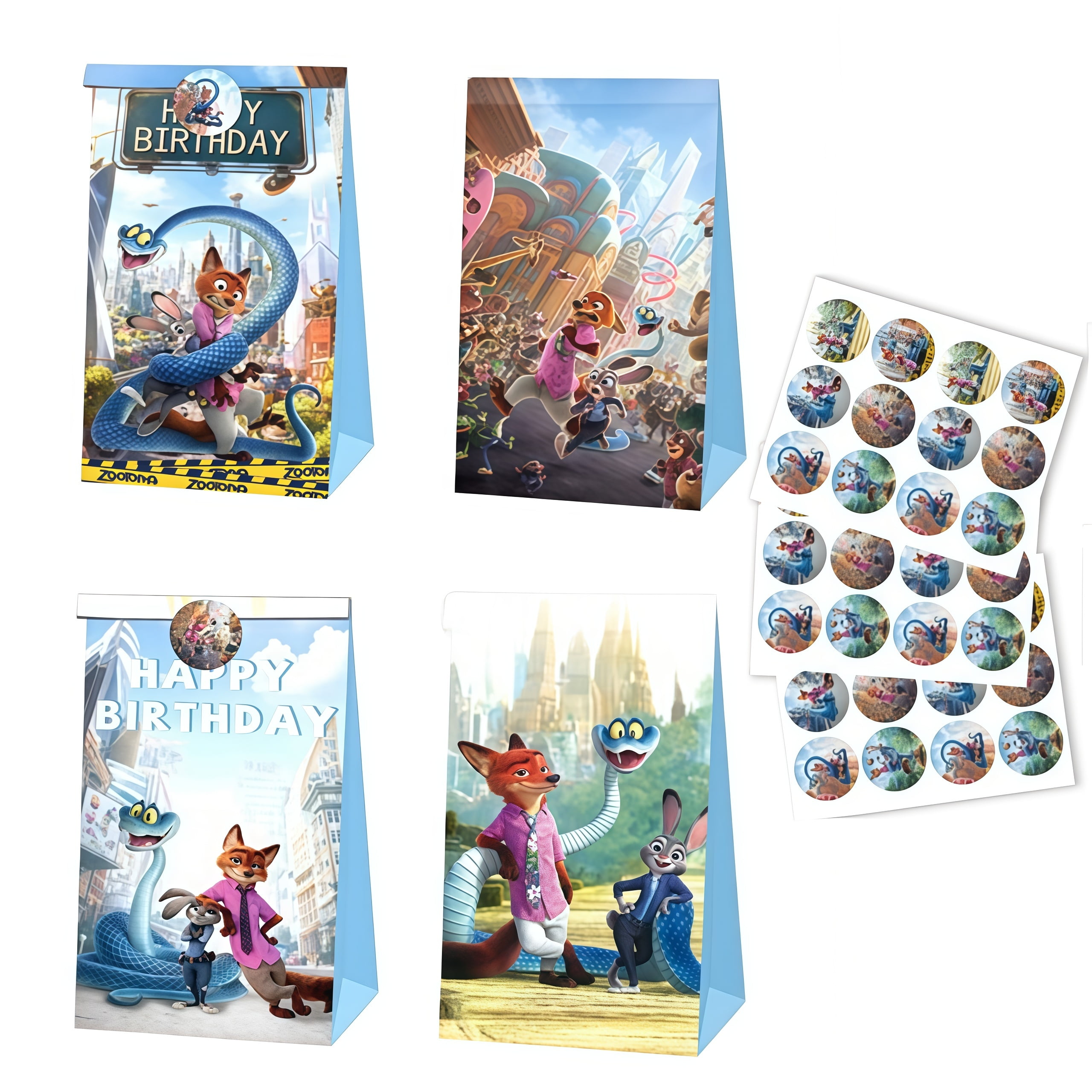 Zootopia Party Gift Bags for Kids, 24-Pack Birthday Goodie Bags, Paper ...