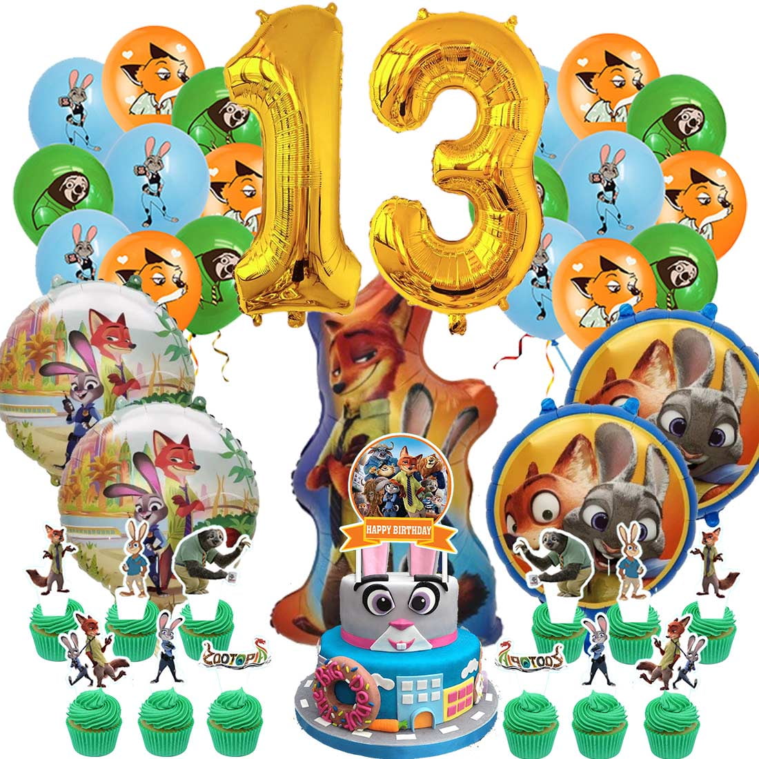 Zootopia Party Supplies 13th Decor Kit Balloons Birthday Cake Topper ...