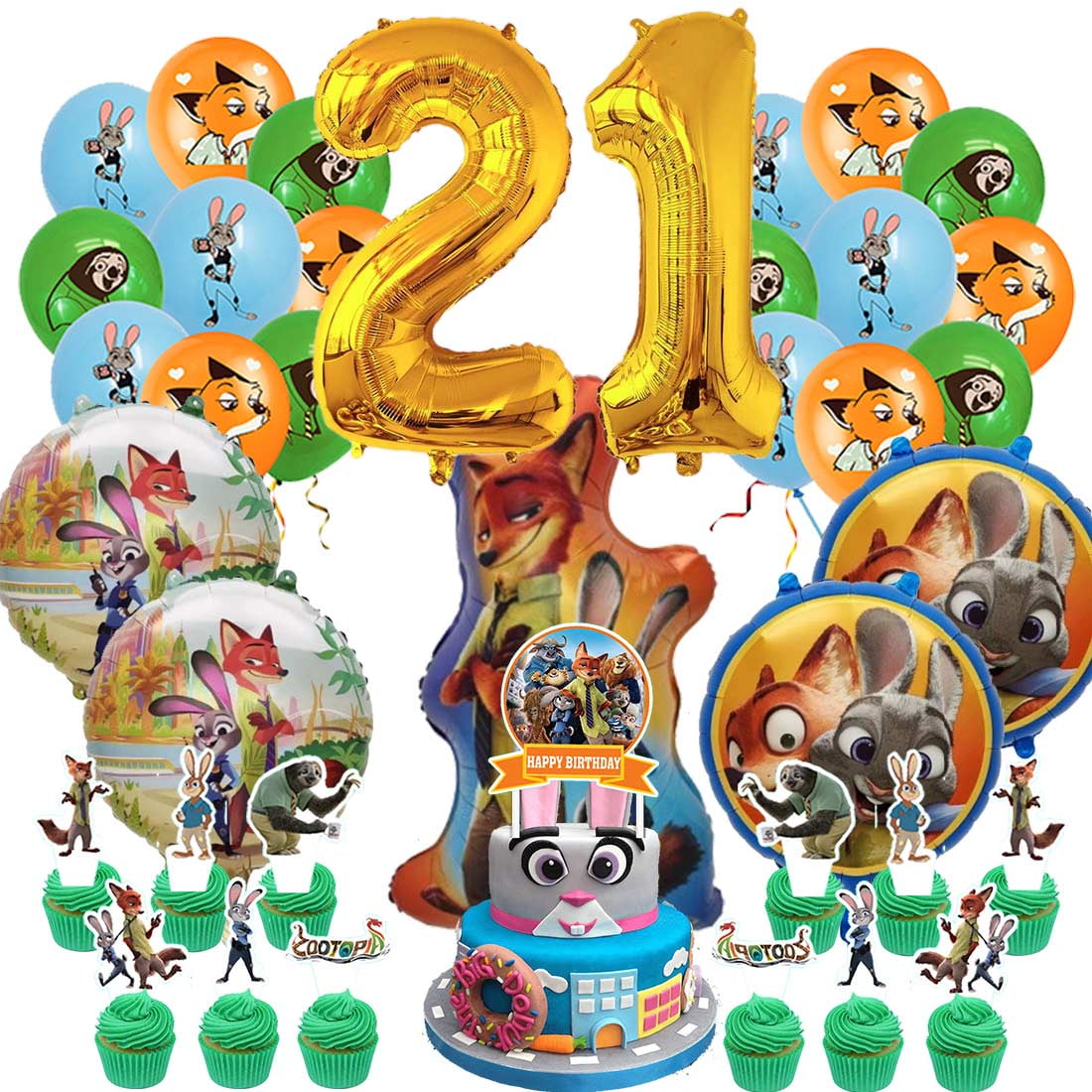 Zootopia Party Supplies 21th Decor Kit Balloons Birthday Cake Topper ...