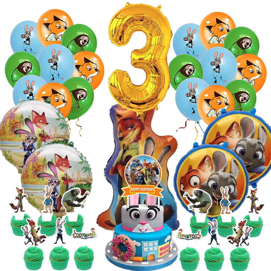 Zootopia Party Supplies 3rd Decor Kit Balloons Birthday Cake Topper ...