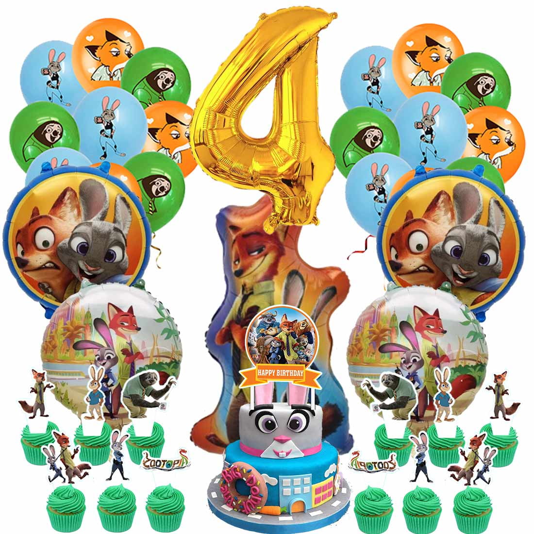 Zootopia Party Supplies 4th Decor Kit Balloons Birthday Cake Topper ...