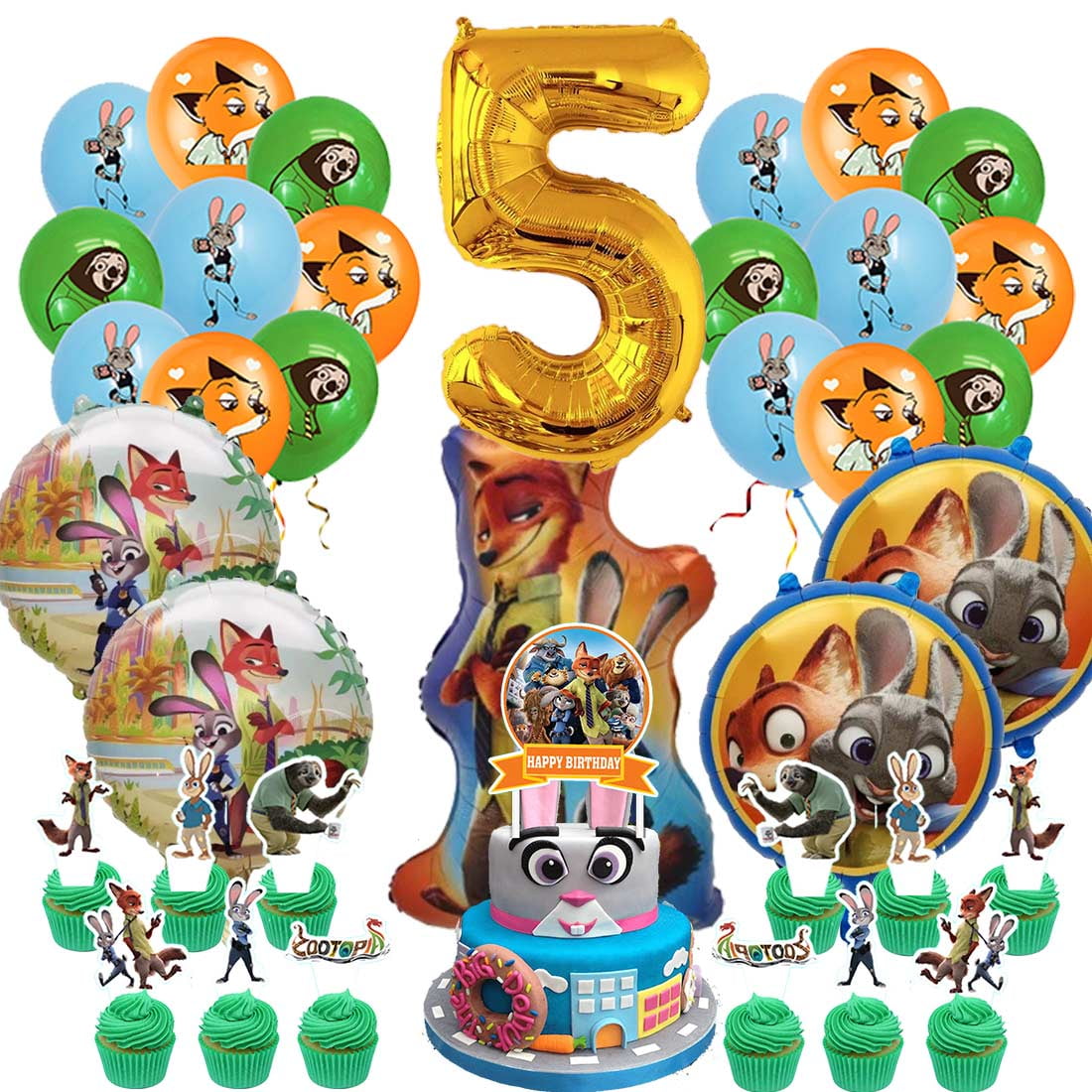 Zootopia Party Supplies 5th Decor Kit Balloons Birthday Cake Topper ...