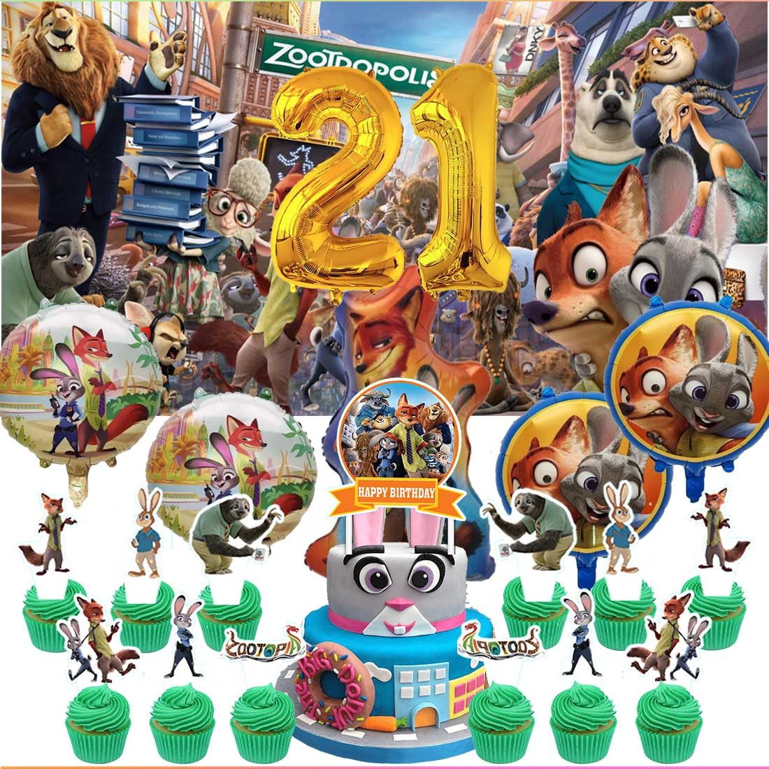 Zootopia Party Supplies Decor 21th Kit Balloons Birthday Cake Topper ...