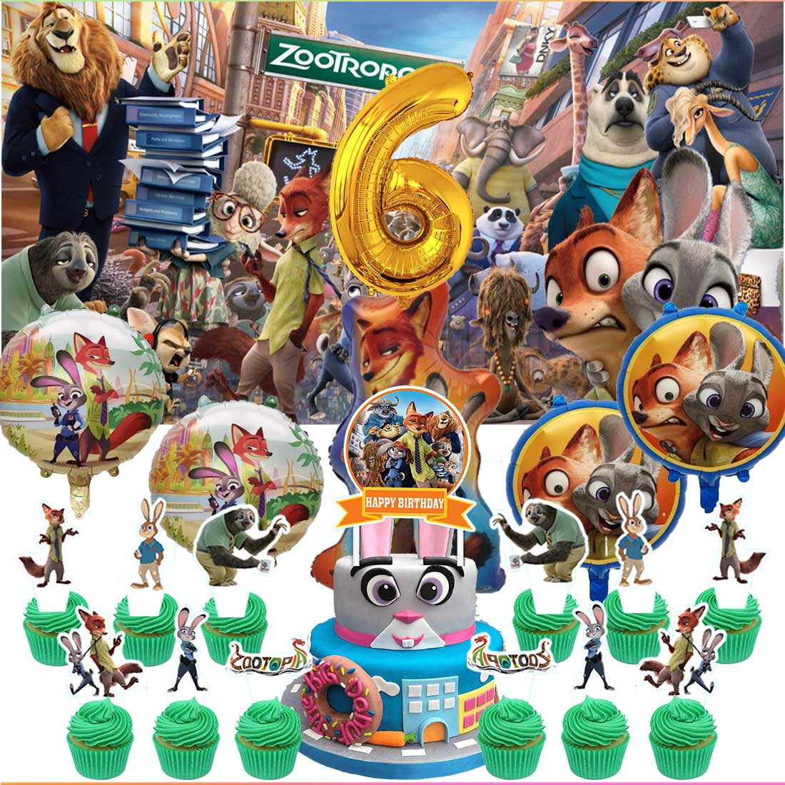 Zootopia Party Supplies Decor 6th Kit Balloons Birthday Cake Topper ...