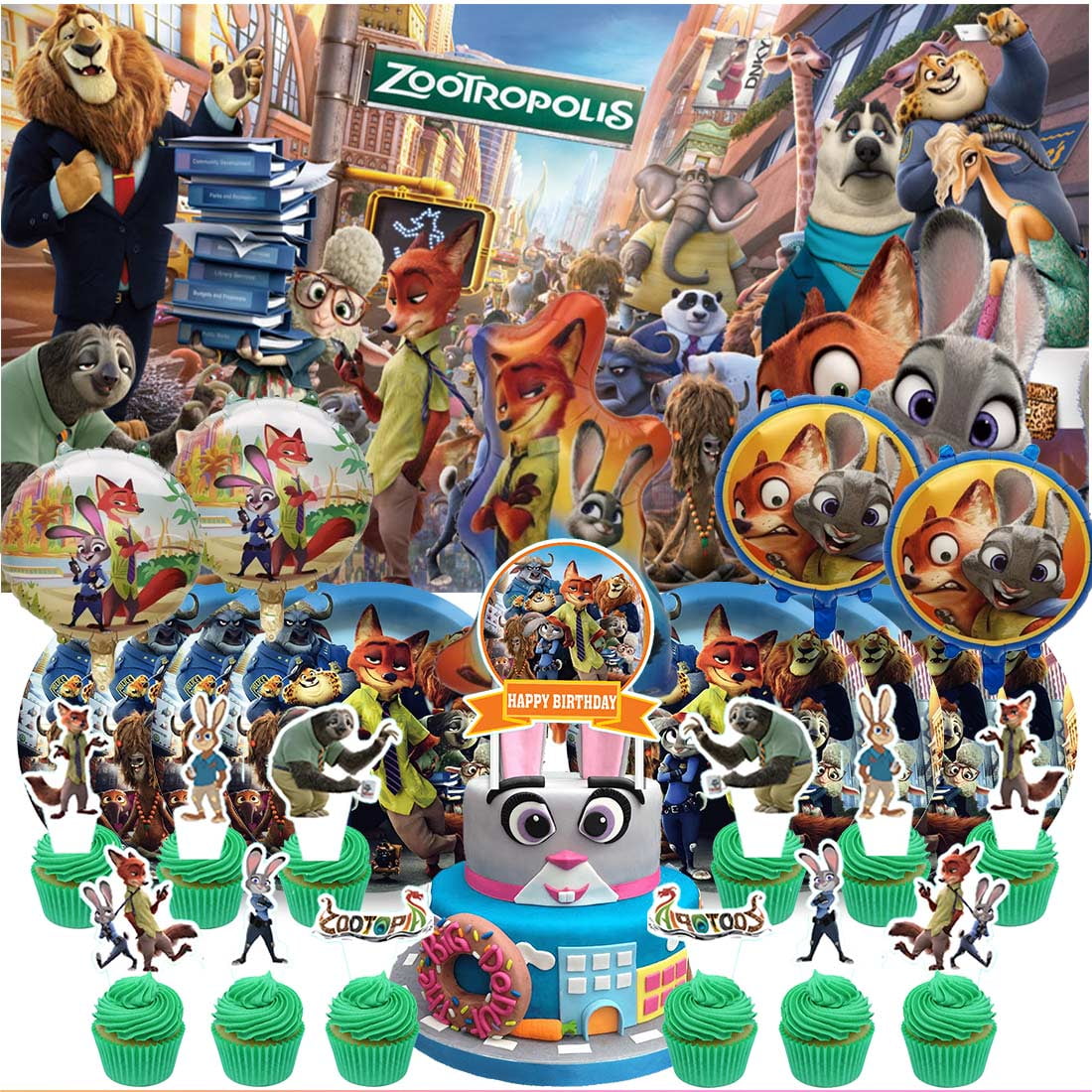 Zootopia Party Supplies Decor Tableware Backdrop Banner Cake Topper ...