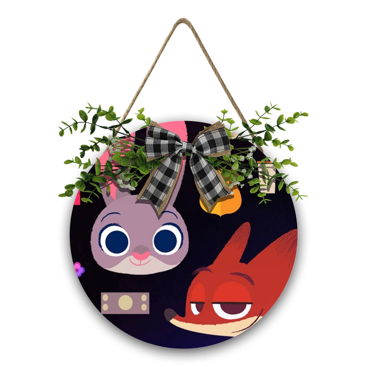 Zootopia Round wooden hanging board with decorative flowers and wooden ...