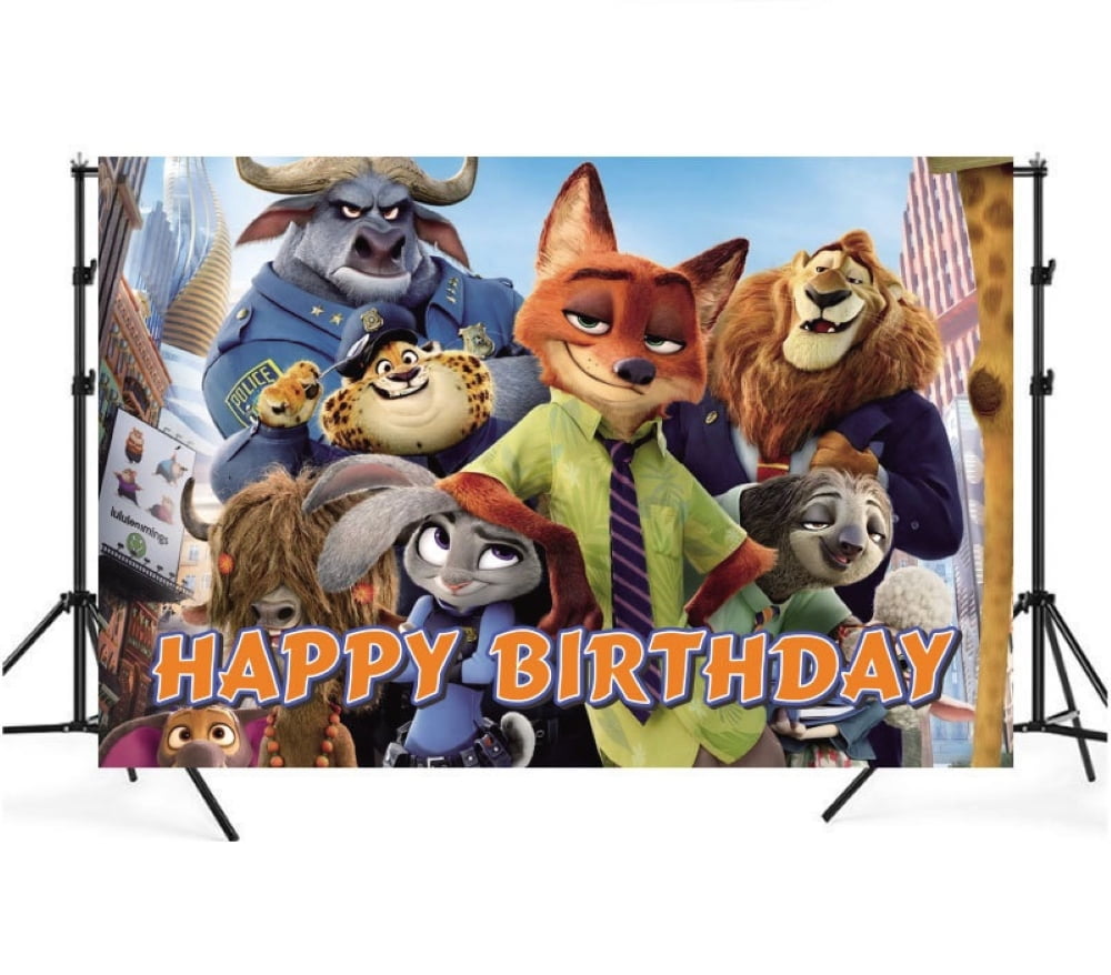 Zootopia Theme Birthday Flag Background Banner Children's Party ...