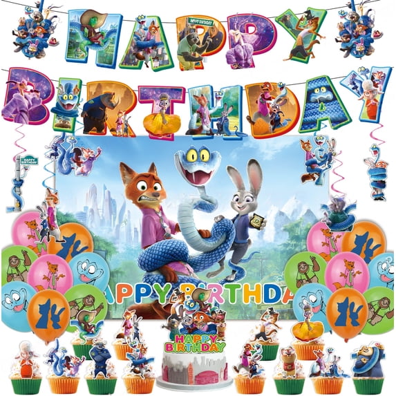 Zootopia cartoon-themed birthday party supplies and decorations ...