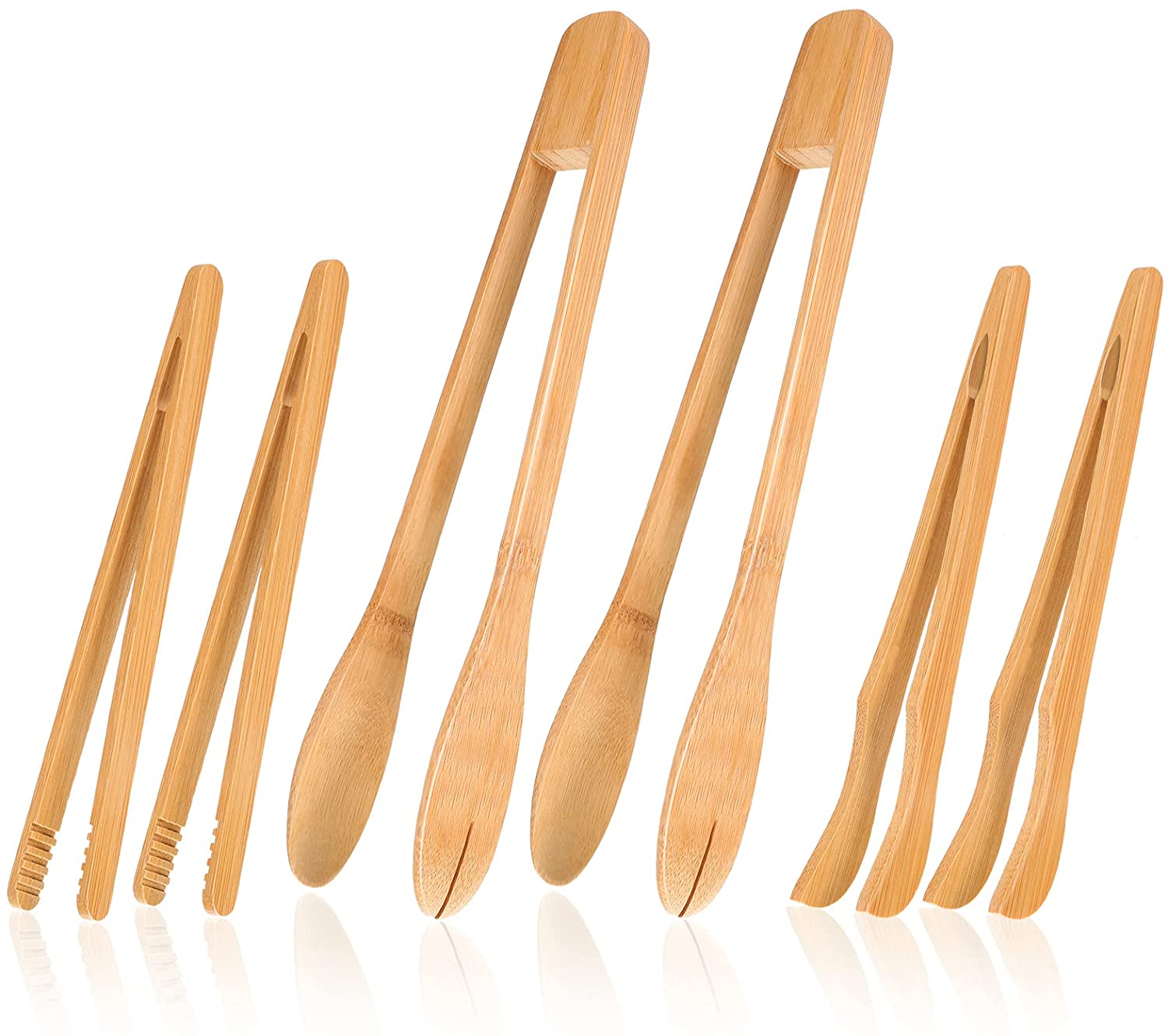 Zopeal 6 Pcs Bamboo Utensils for Cooking Wooden Toaster Tongs Long ...