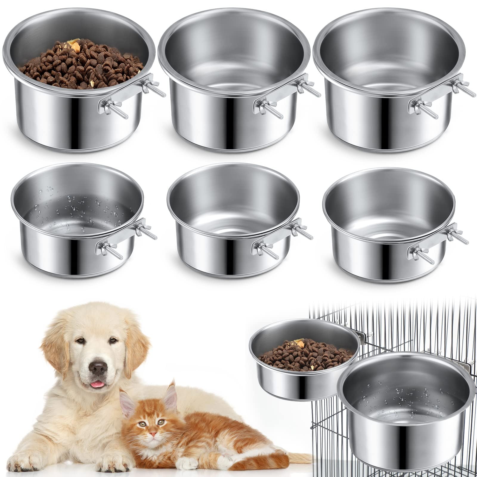 Zopeal 6 Pieces Dog CCF19 Crate Bowls Kennel Bowl Hanging Stainless ...