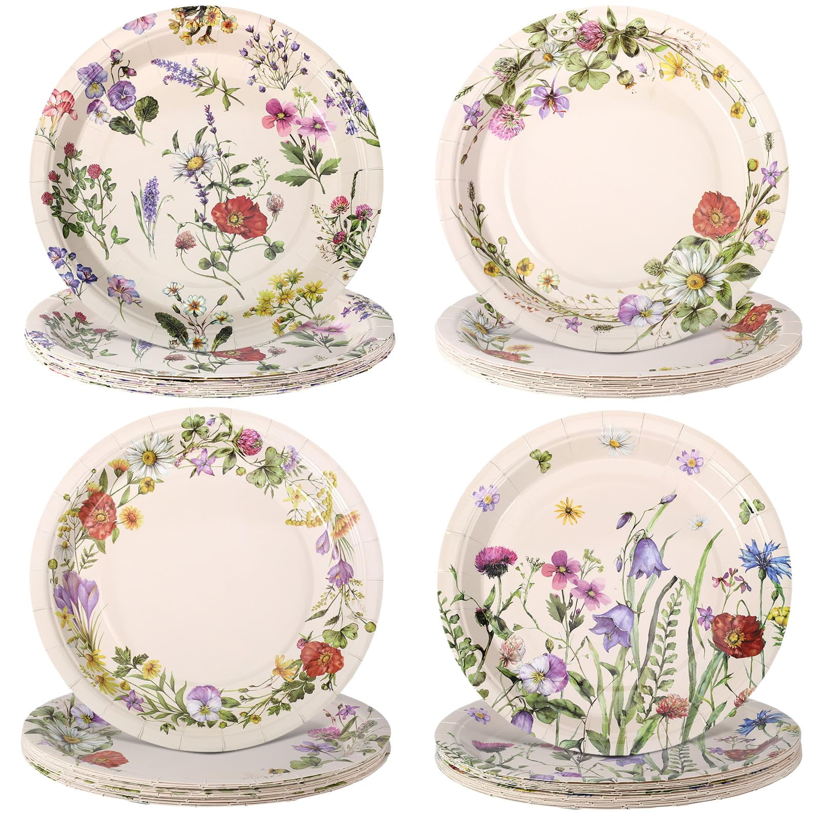 Zopeal 60 Pieces Floral Paper Plates AFN19 Inch, Wildflower Spring Baby ...