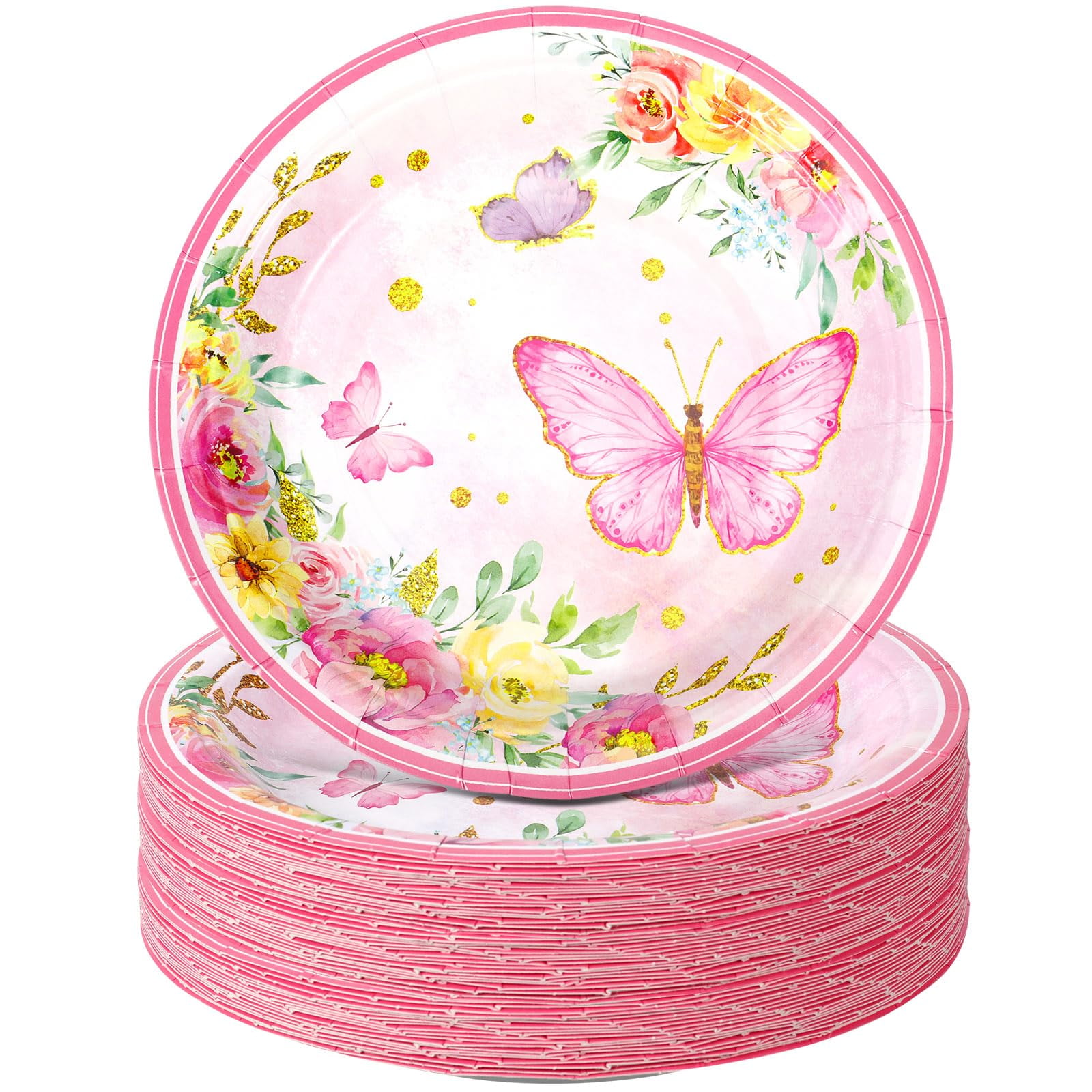 Zopeal 60 Pieces Spring Butterfly Paper MTN1 Plates Bulk Floral Pink ...