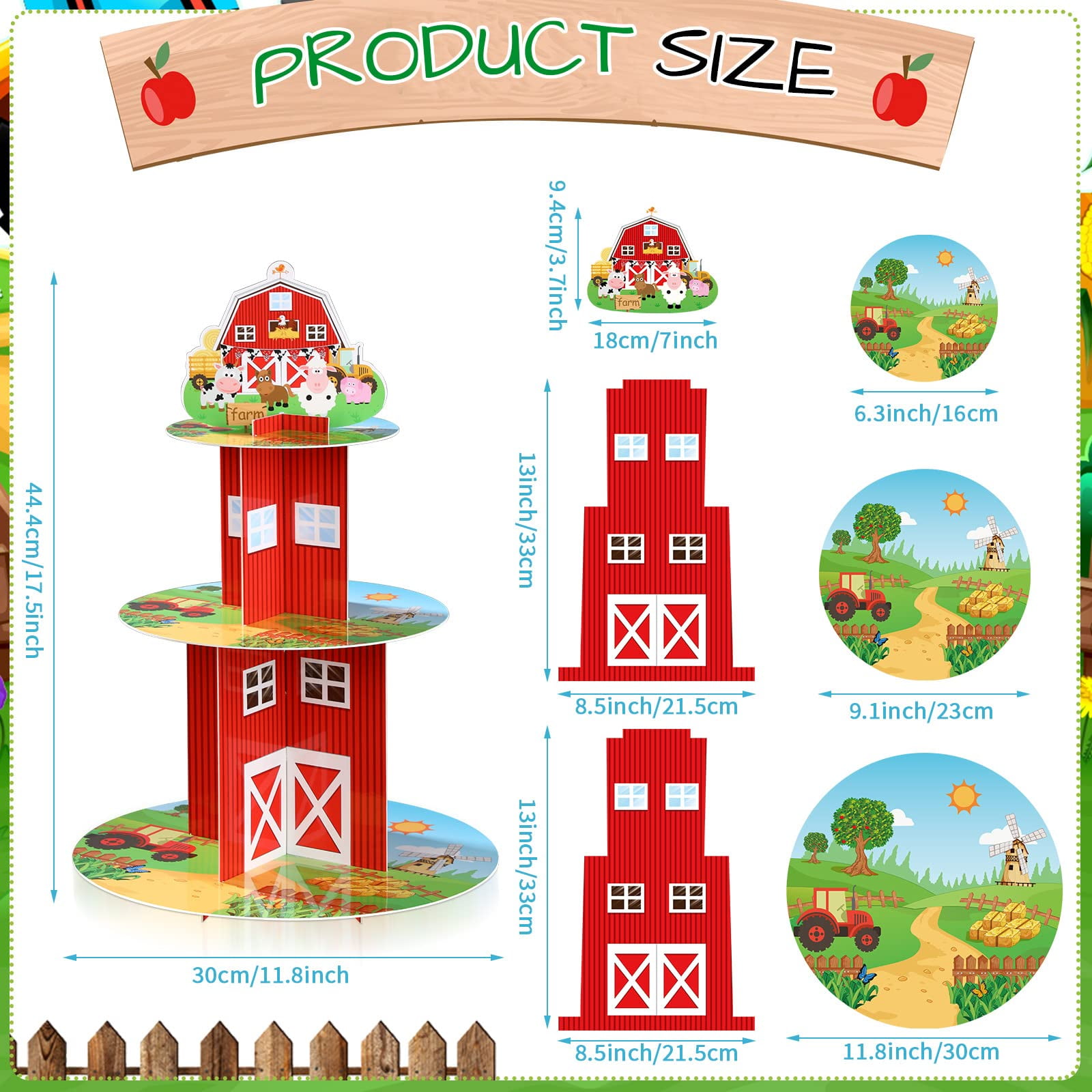 Zopeal Farm Cupcake AJH3 Stand 3 Tier Farm Theme Cake Holder Stand ...