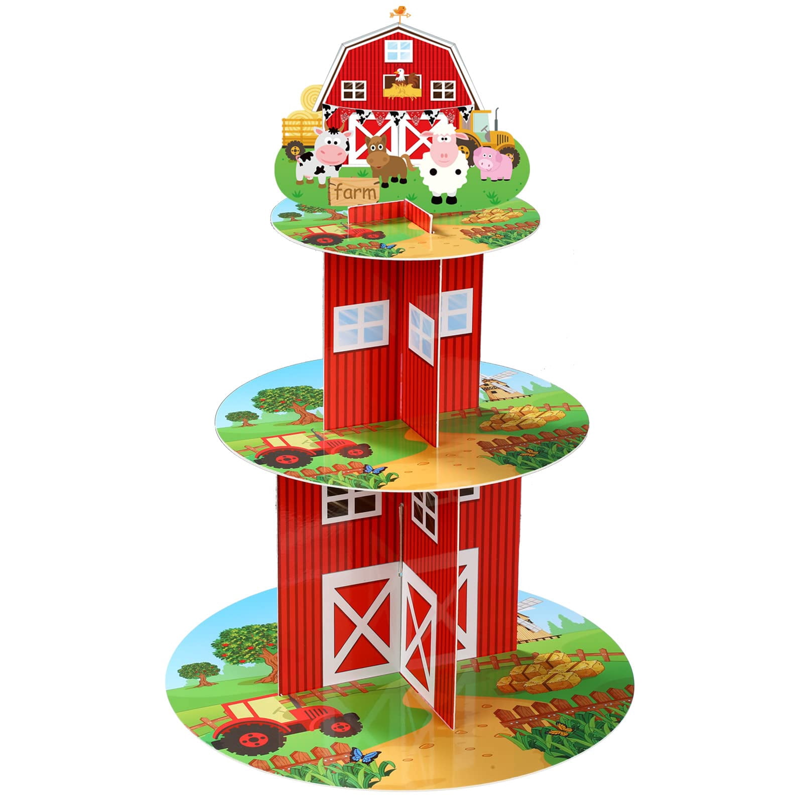 Zopeal Farm Cupcake Stand 3 Tier BSL1 Farm Theme Cake Holder Stand ...