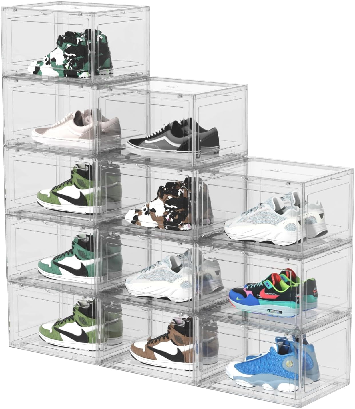 Zopnny 12 Pack Shoe Storage Boxes, Plastic Stackable Shoe Organizer Box ...