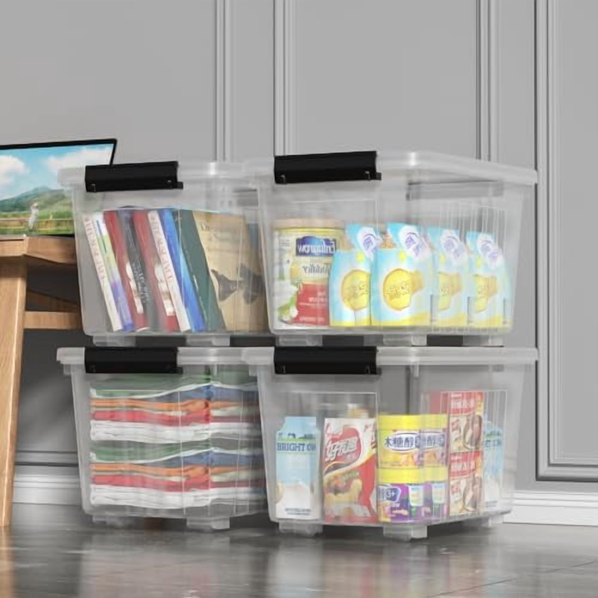 Zopnny 30 Quart Plastic Stacker Box, Large Storage Bin Container with ...