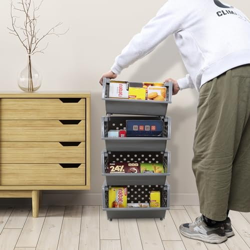 Zopnny 4-Pack Plastic Stackable Storage Basket Organizer, Kitchen ...