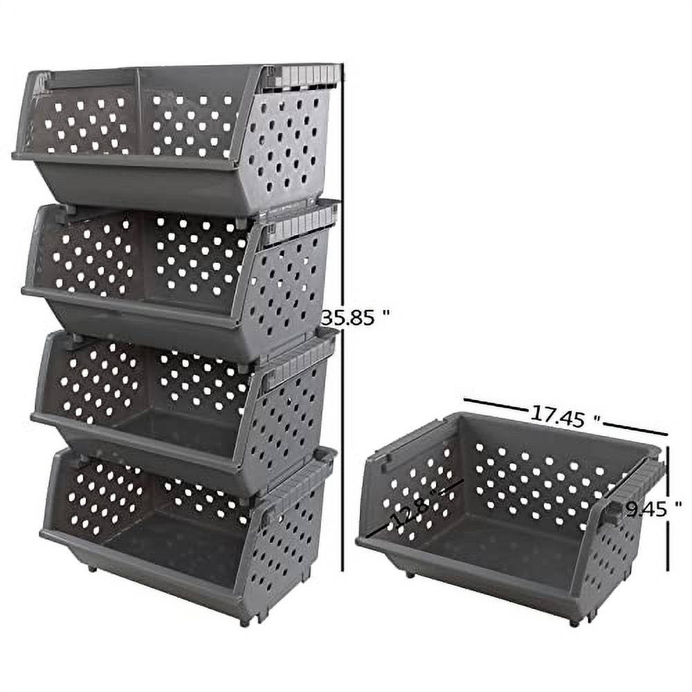 Zopnny 4-Pack Plastic Stackable Storage Basket Organizer, Kitchen ...