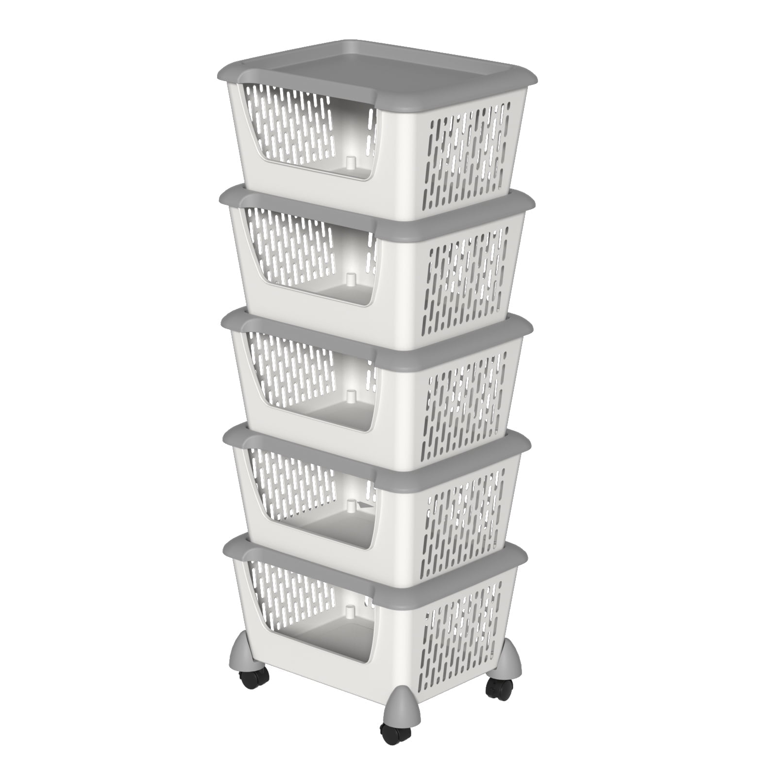 Zopnny Open Stacking Storage Basket with Wheel, 5 Tier Kitchen ...