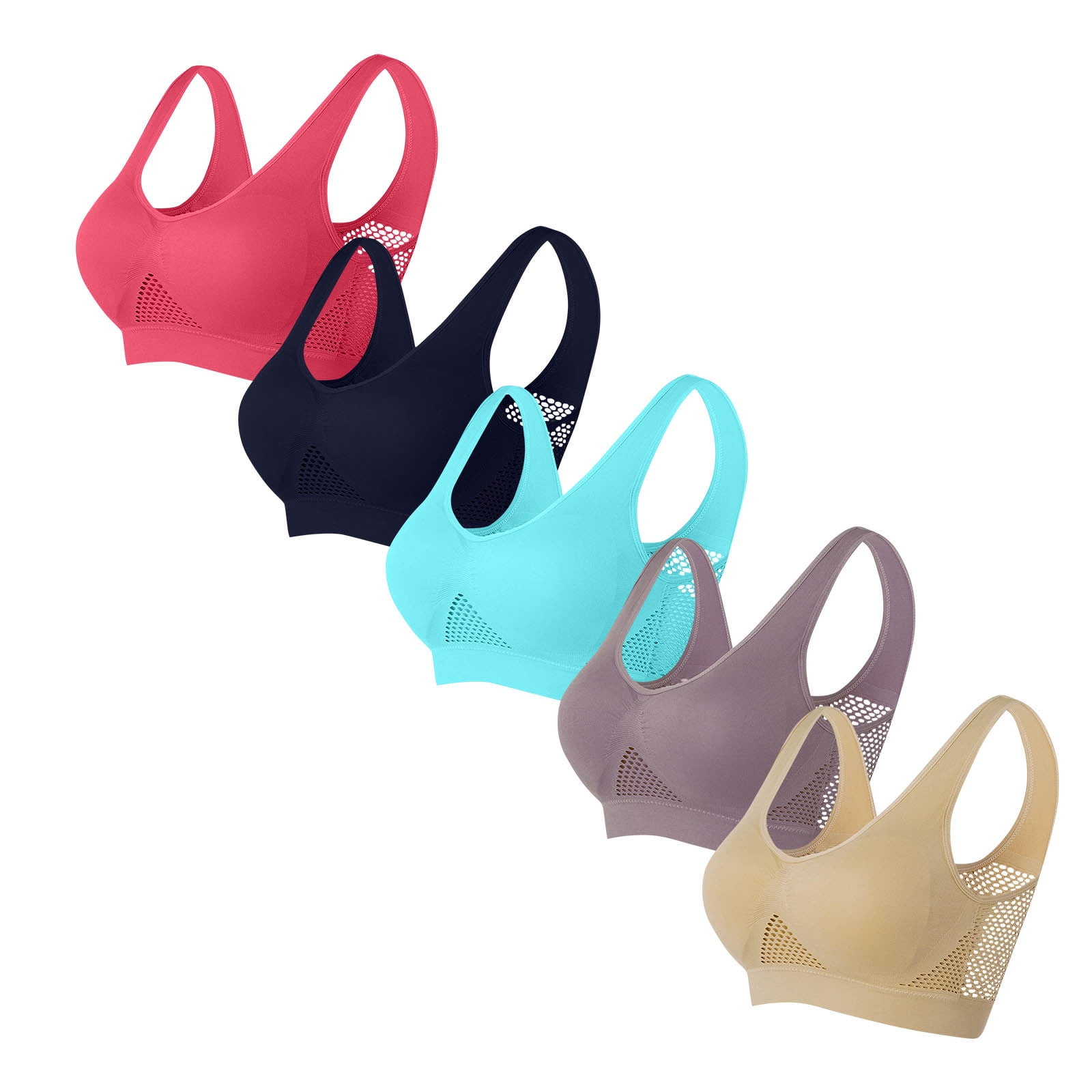 Zorckvet Womens 5 Pack Sports Bras High Impact Full Coverage Plus Size Bras for Women Push up ...