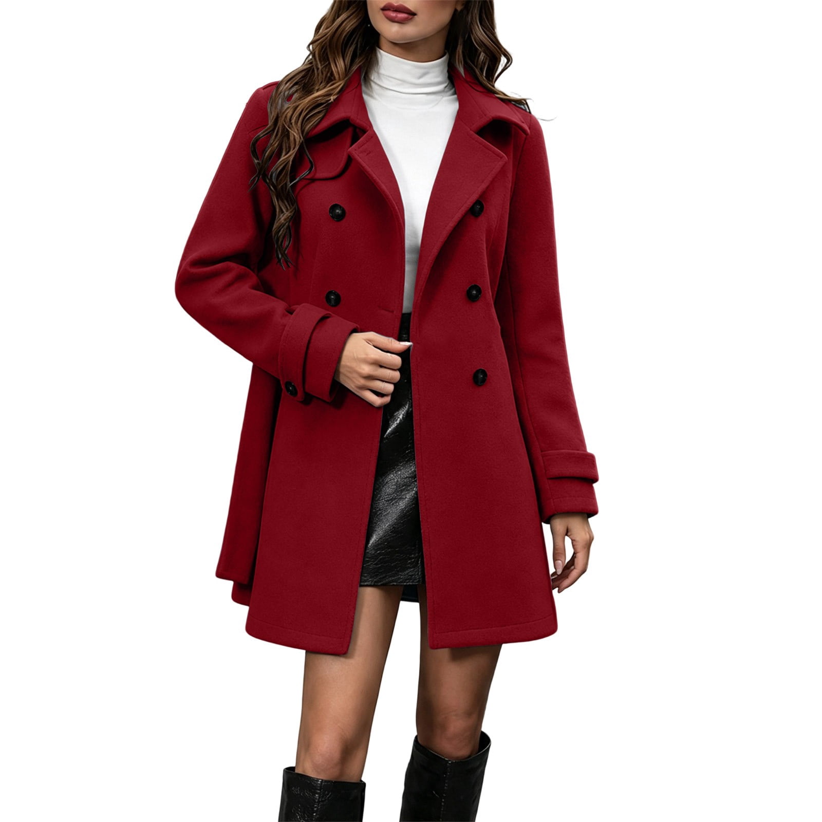 Zormilly Pea Coats for Women Winter Long Sleeve Double Breasted Lapel ...