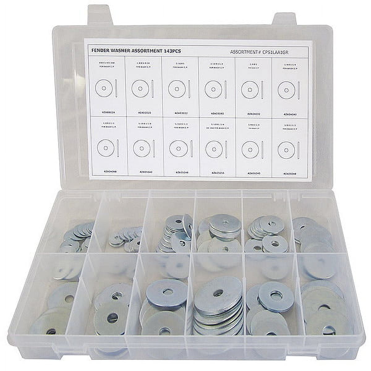 ZoroSelect Fender Washer Assortment, Steel, Zinc Plated Finish, 143 PCS ...