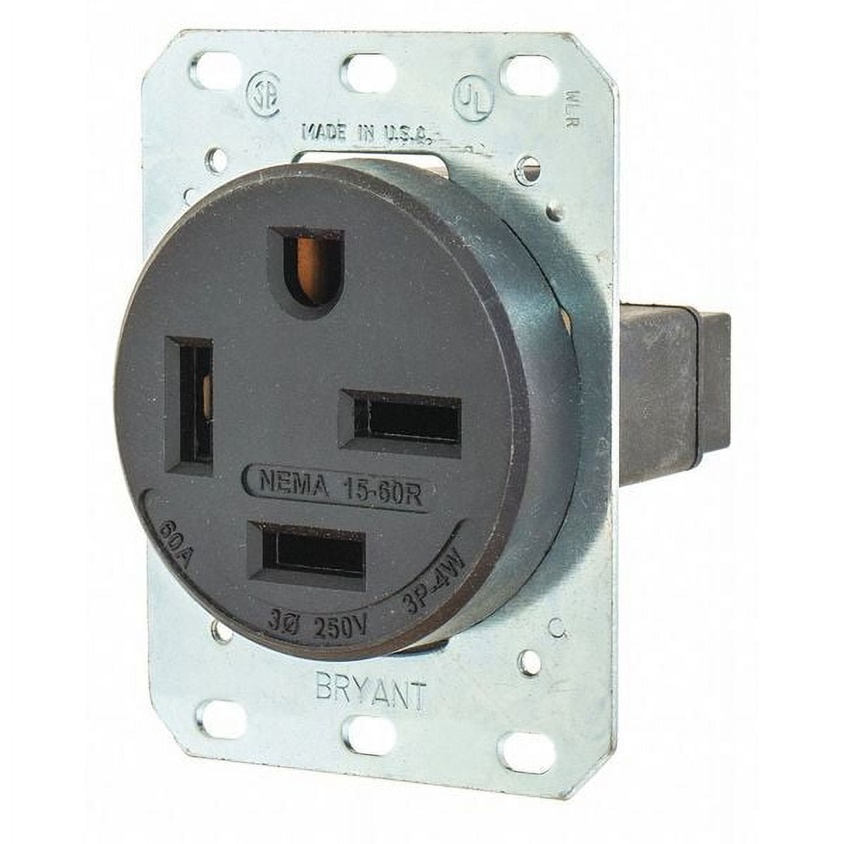 Bryant Receptacle,Black,60A,10.0 HP,3 Poles 8460FR - Walmart.com