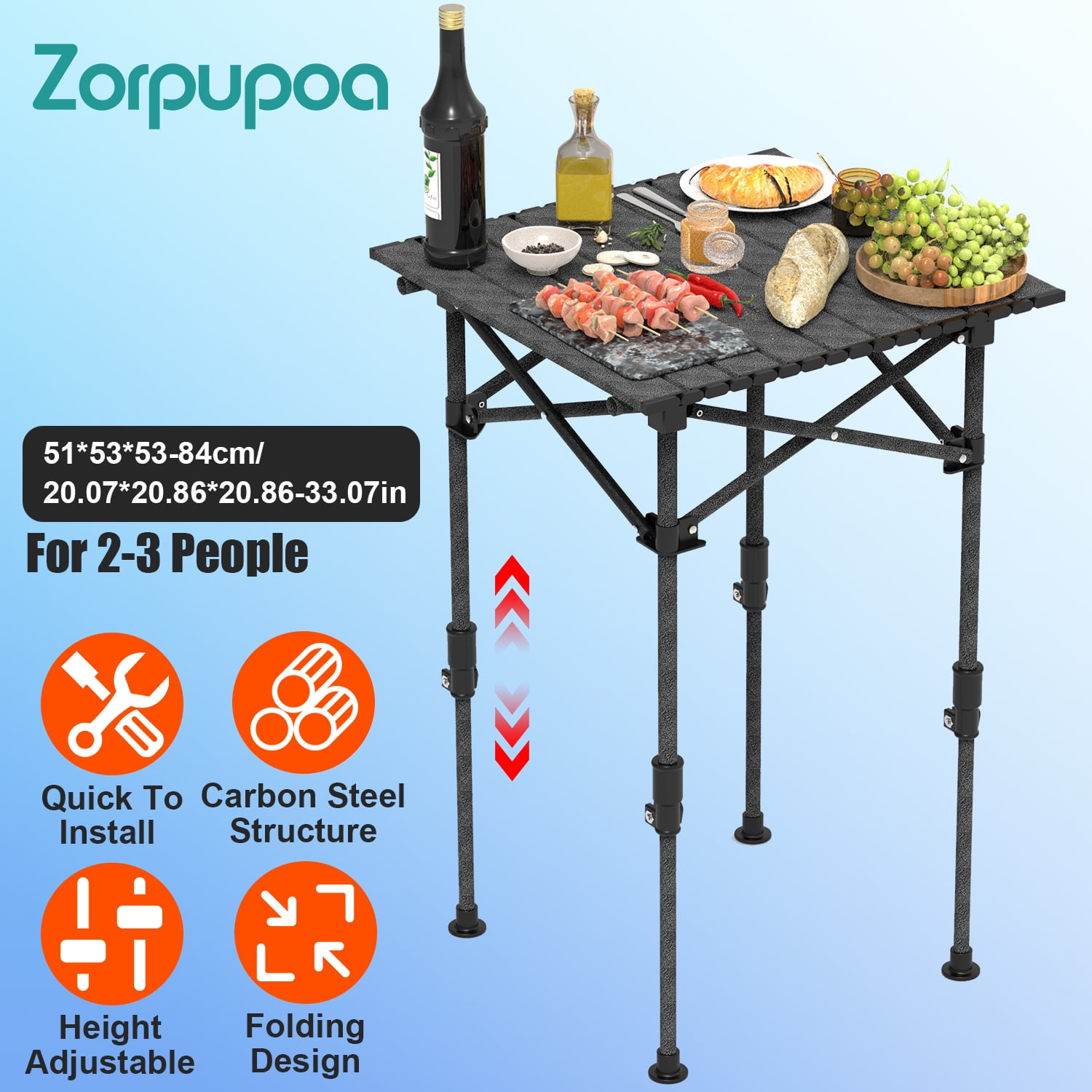 Zorpupoa 1Pc Portable Folding Camping Table with Adjustable Height ...