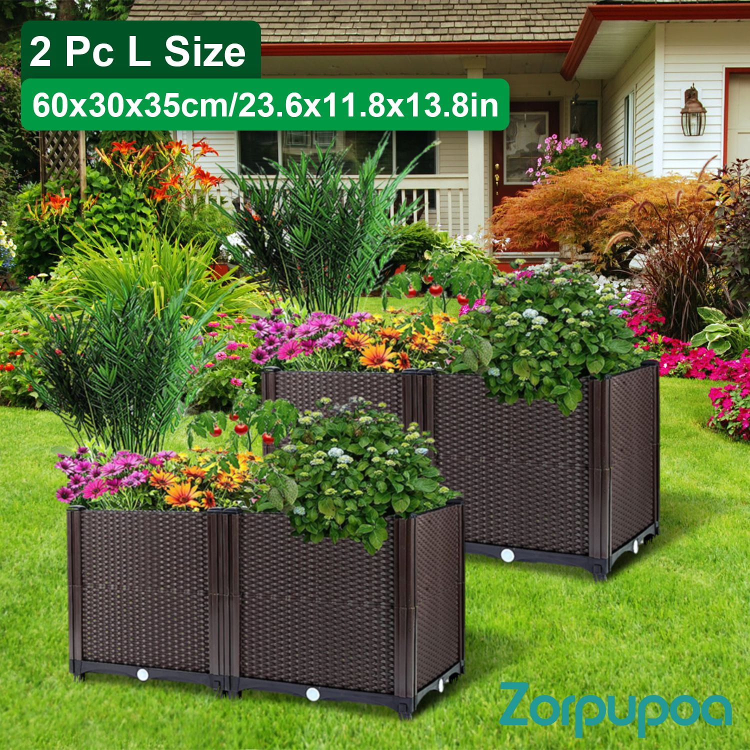 Zorpupoa 2Pc L Size Raised Garden Bed Outdoor Plant Growth Box with ...