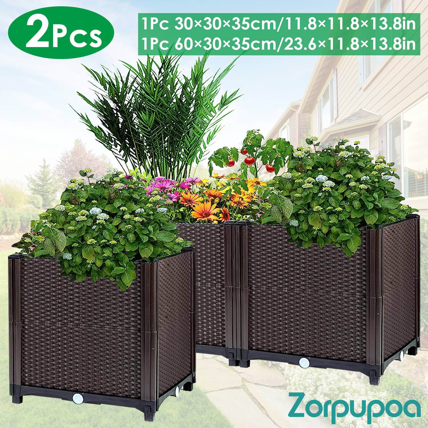 Zorpupoa 2Pc S and L Size Raised Garden Bed Outdoor Plant Growth Box ...