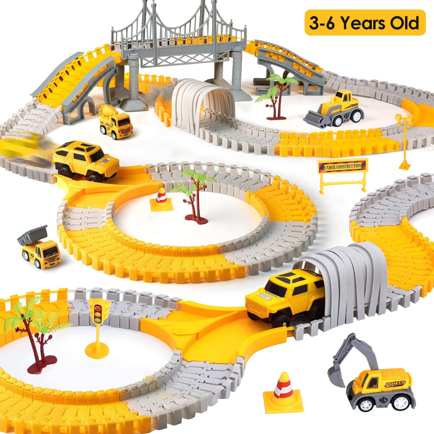 Zorpupoa 340Pcs Construction Race Track Set Kids STEM Flexible Car ...